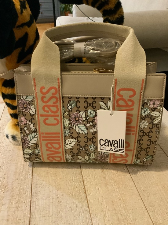 Cavalli Class | Bags | Hb18 Cavalli Class Beige Floral Monogram Satchel ...